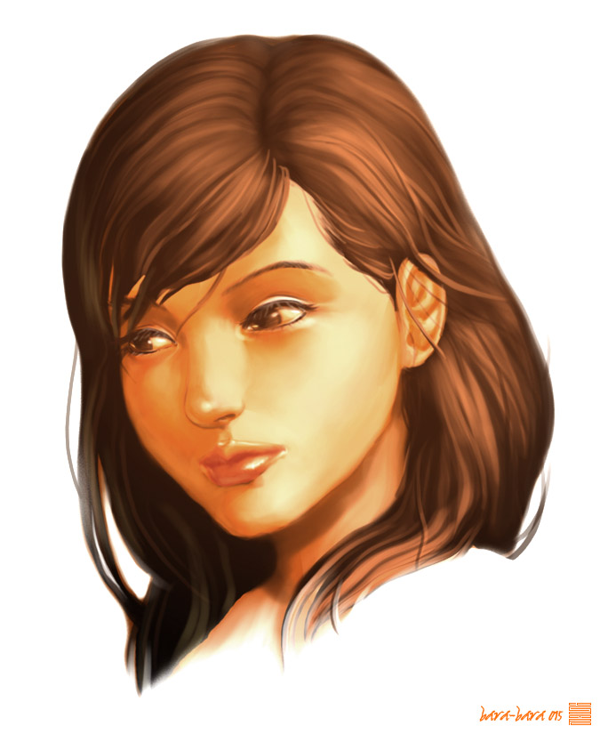 Safebooru - 1girl brown eyes brown hair chester ocampo closed mouth light rays lips portrait ...