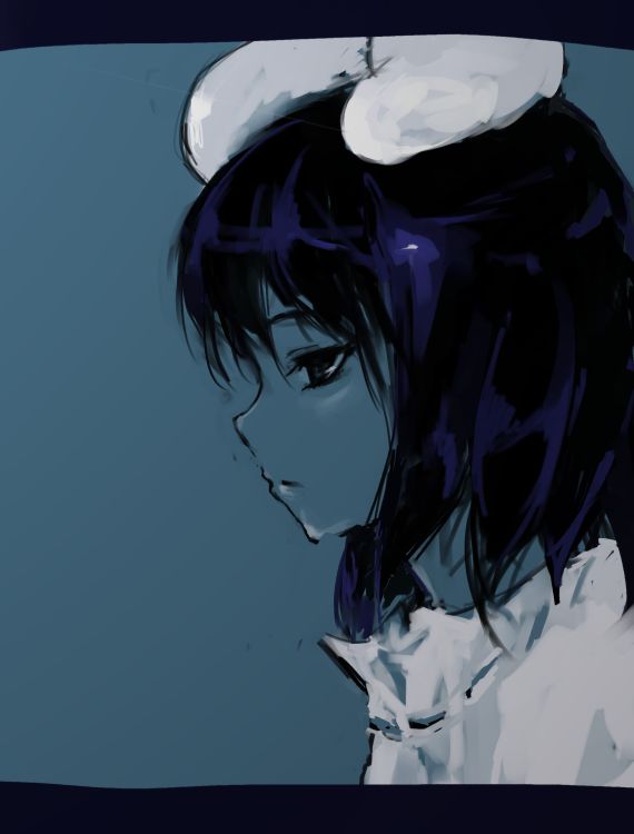 Safebooru - 1girl animal ears black hair blue blue background ...