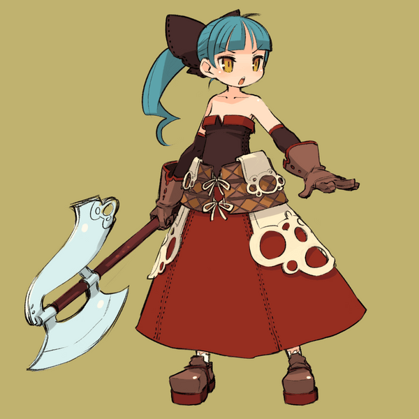 Safebooru - 1girl axe bare shoulders clothes fantasy gloves mota original ponytail simple ...