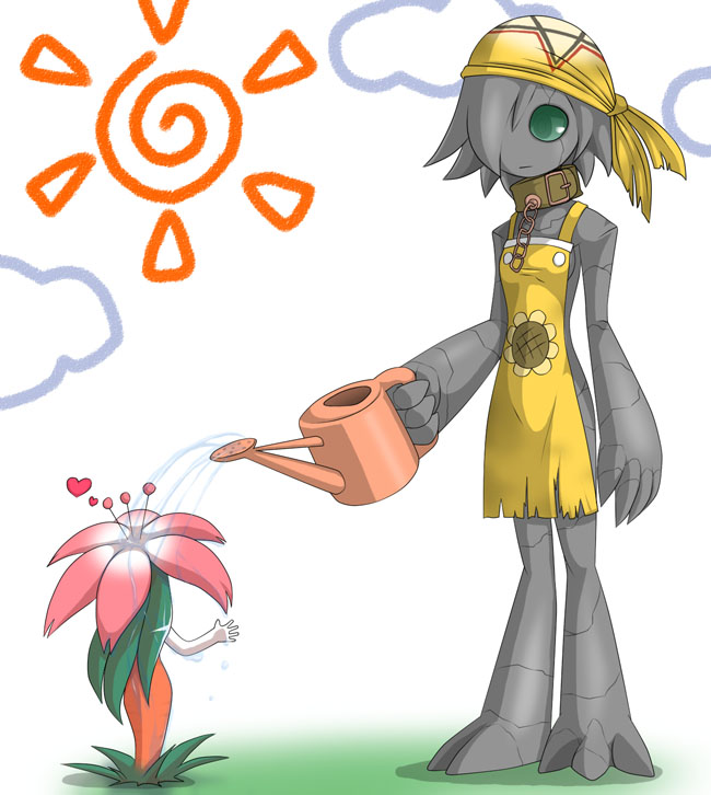 Safebooru - 2girls apron bandanna collar golem green eyes green hair ...