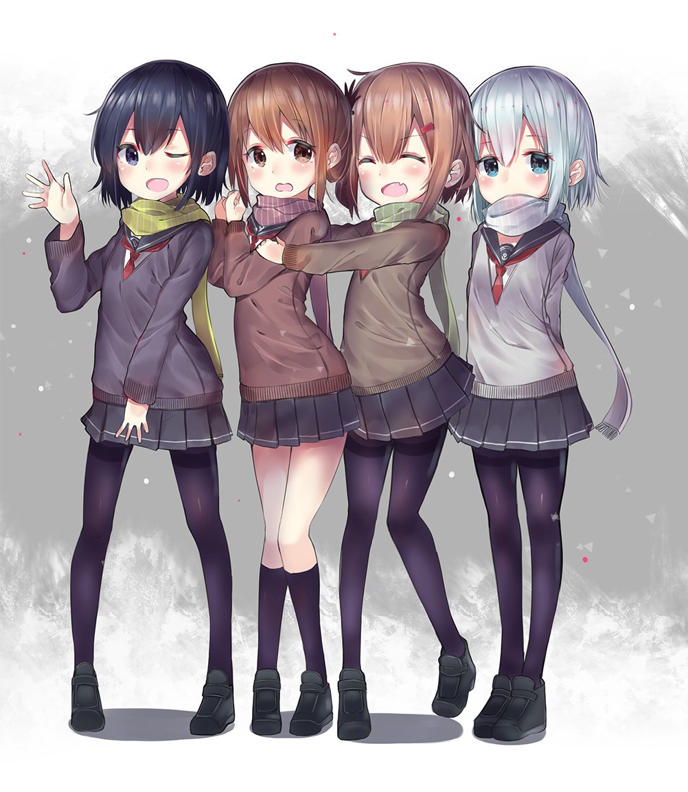 Safebooru - >:o 4girls :o akatsuki (kantai collection) alternate hair length alternate hairstyle ...