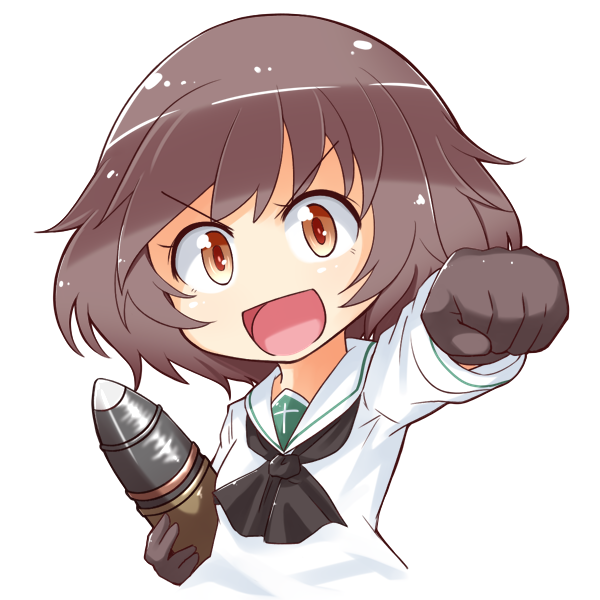 Safebooru - >:d 1girl :d akiyama yukari bangs brown eyes brown hair clenched hand eyebrows ...