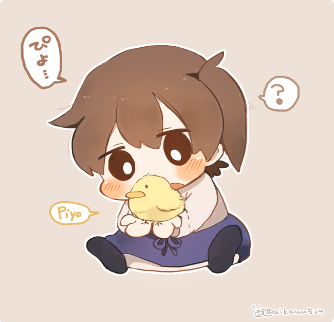 Safebooru - 1girl ? animal animal on hand bird blush brown hair chibi ...