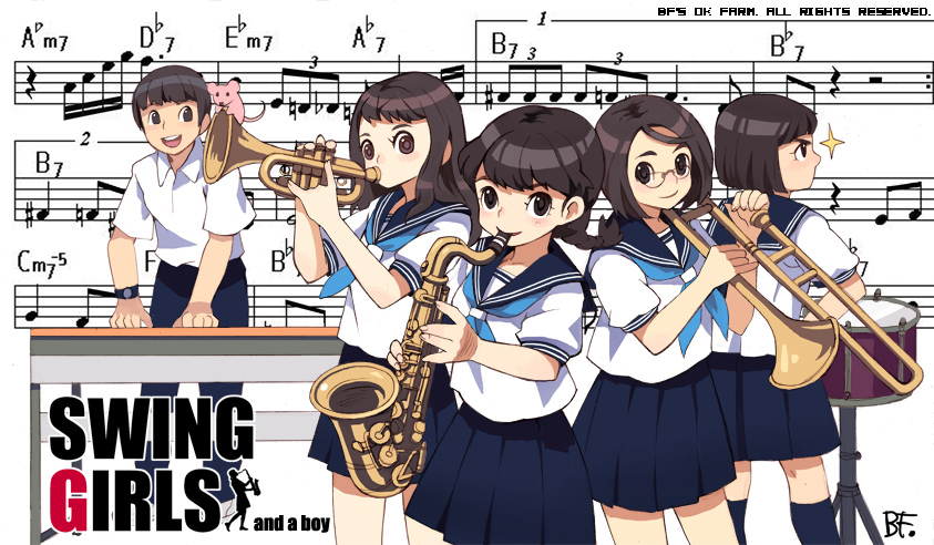 Safebooru - 1boy 4girls beamed quavers bf. (sogogiching) drum error ...