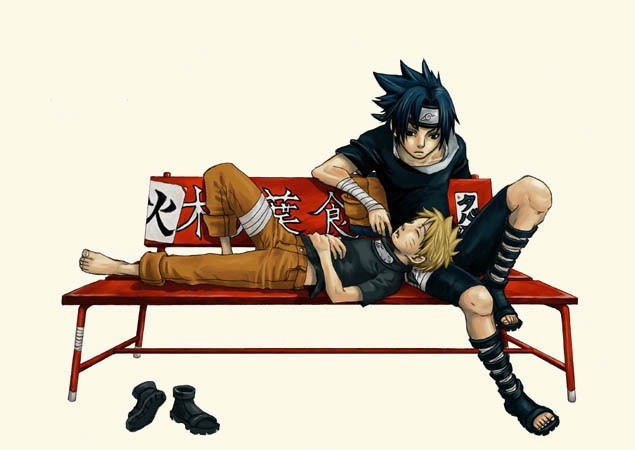 Safebooru - barefoot bench naruto sleeping tagme uchiha sasuke uzumaki ...