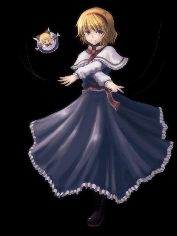 Safebooru - 1girl alice margatroid apron belt black background blonde hair blue eyes boots ...