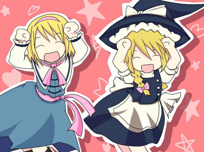 Safebooru - 2girls :d ^ ^ ^o^ alice margatroid apron belt black dress blonde hair blue dress ...