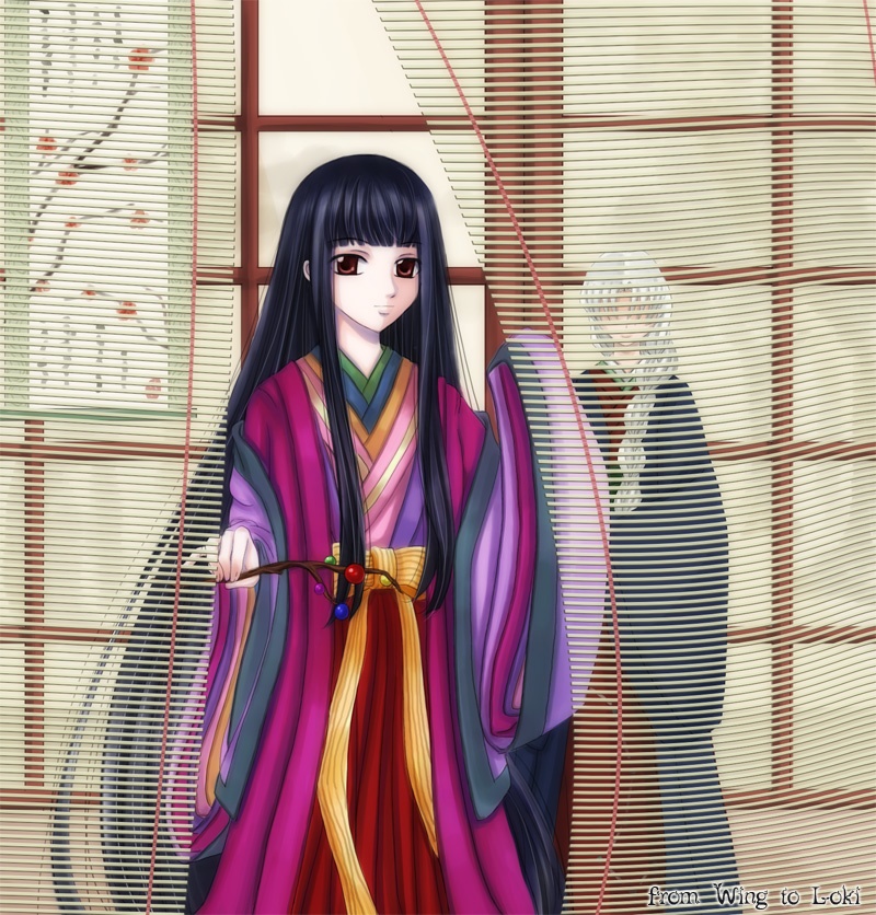 Safebooru - 2girls black hair female heian hime cut houraisan kaguya ...