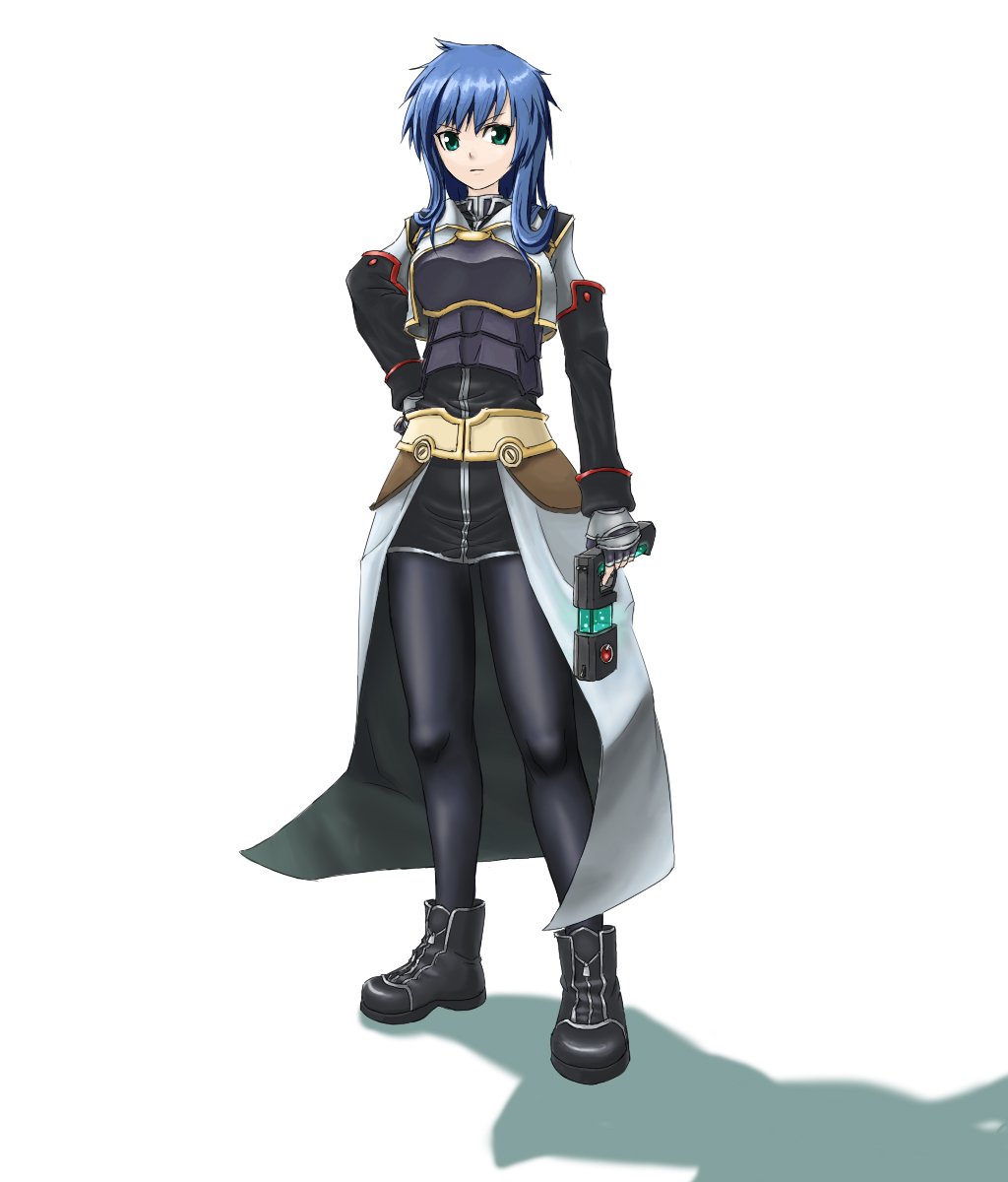 Safebooru - blue hair green eyes gun handgun highres maria traydor ...