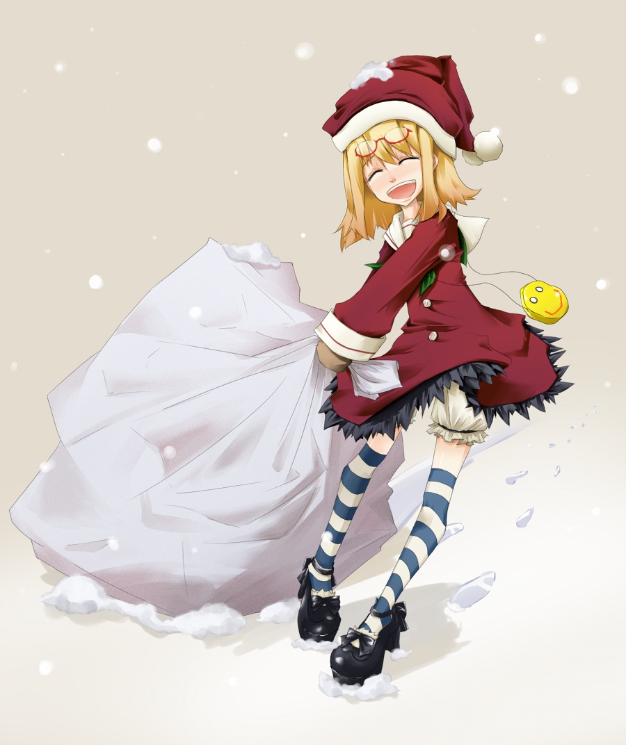 Safebooru - blonde hair christmas glasses hato haru snow striped ...