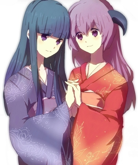 Safebooru - 2girls bangs blue hair blunt bangs blush emi (emi43) furude ...