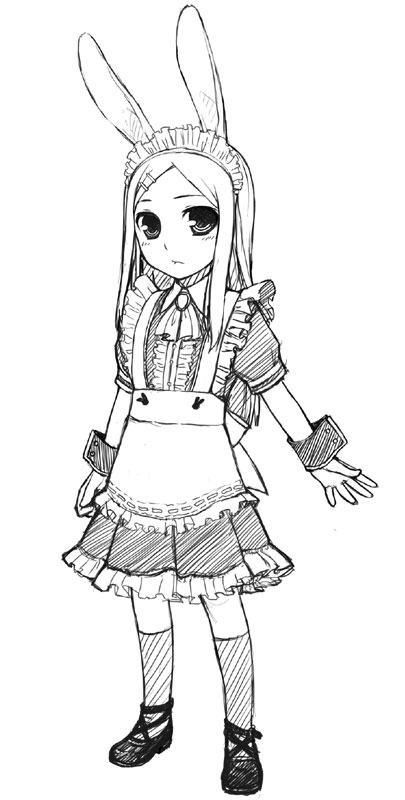 Safebooru - 1girl animal ears female full body hito maid monochrome ...