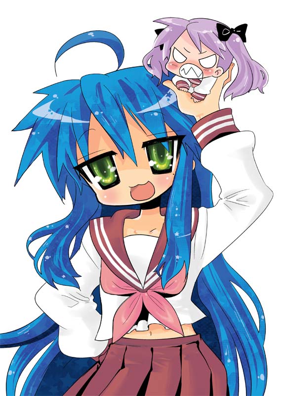 Safebooru - 2girls :d angry blue hair chibi collar empty eyes green ...