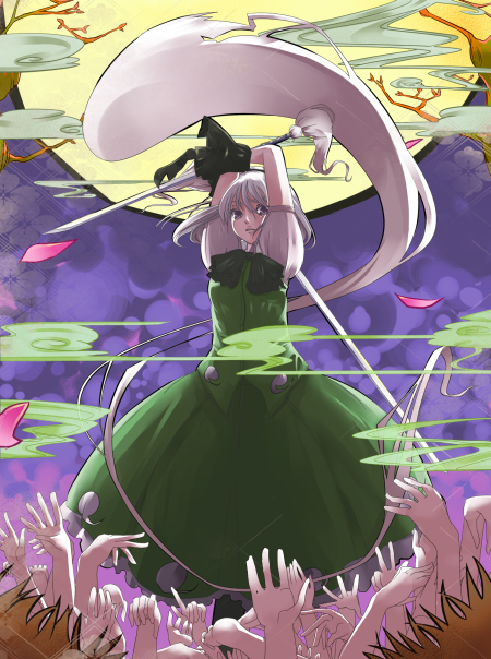 Safebooru - 1girl disembodied limb dress female full moon garakuta ...