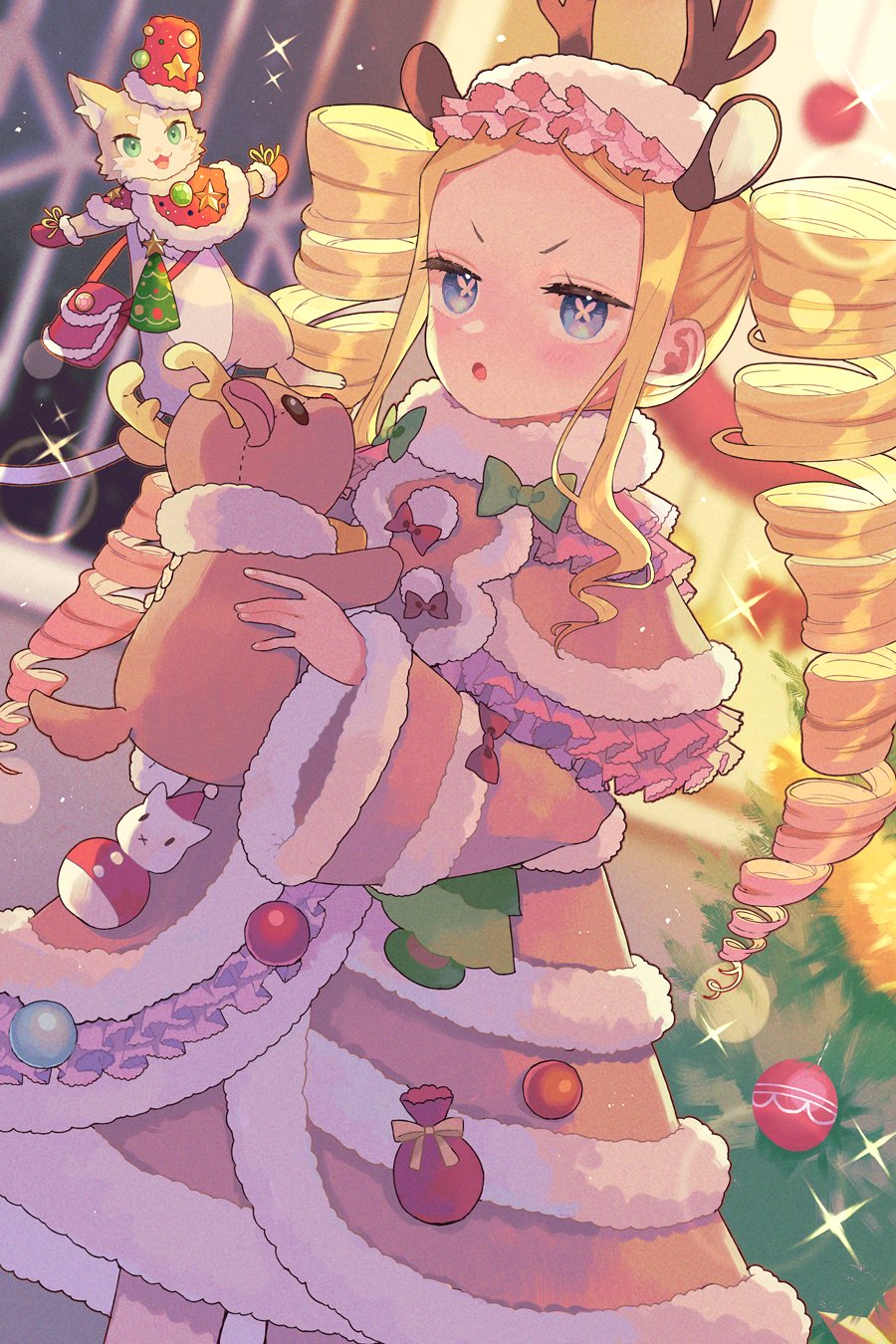 Safebooru - 1girl :o beatrice (re:zero) blonde hair blue eyes blush bubble capelet cat christmas ...