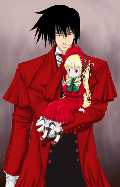 Safebooru - 00s 1boy 1girl alucard (hellsing) ascot black hair blonde hair blue eyes bonnet bow ...