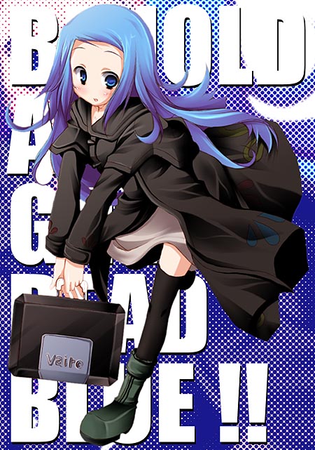 Safebooru - 1girl blue eyes blue hair blush coat footwear kneehighs ...