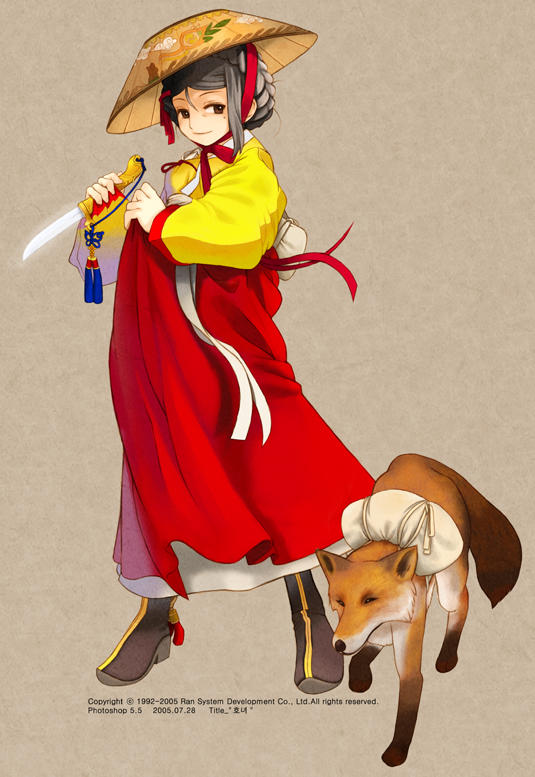 Safebooru - 1girl black hair boots brown eyes fox hanbok hat jeonmo ...