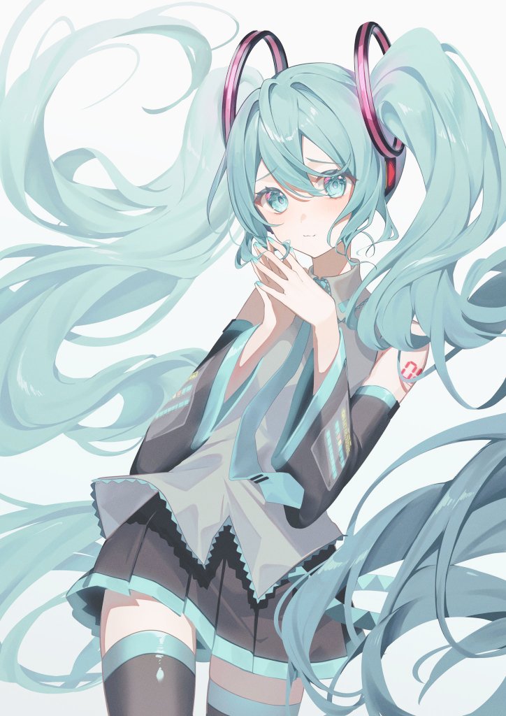 Safebooru - 1girl aqua eyes aqua hair aqua nails aqua necktie aqua trim black skirt black ...