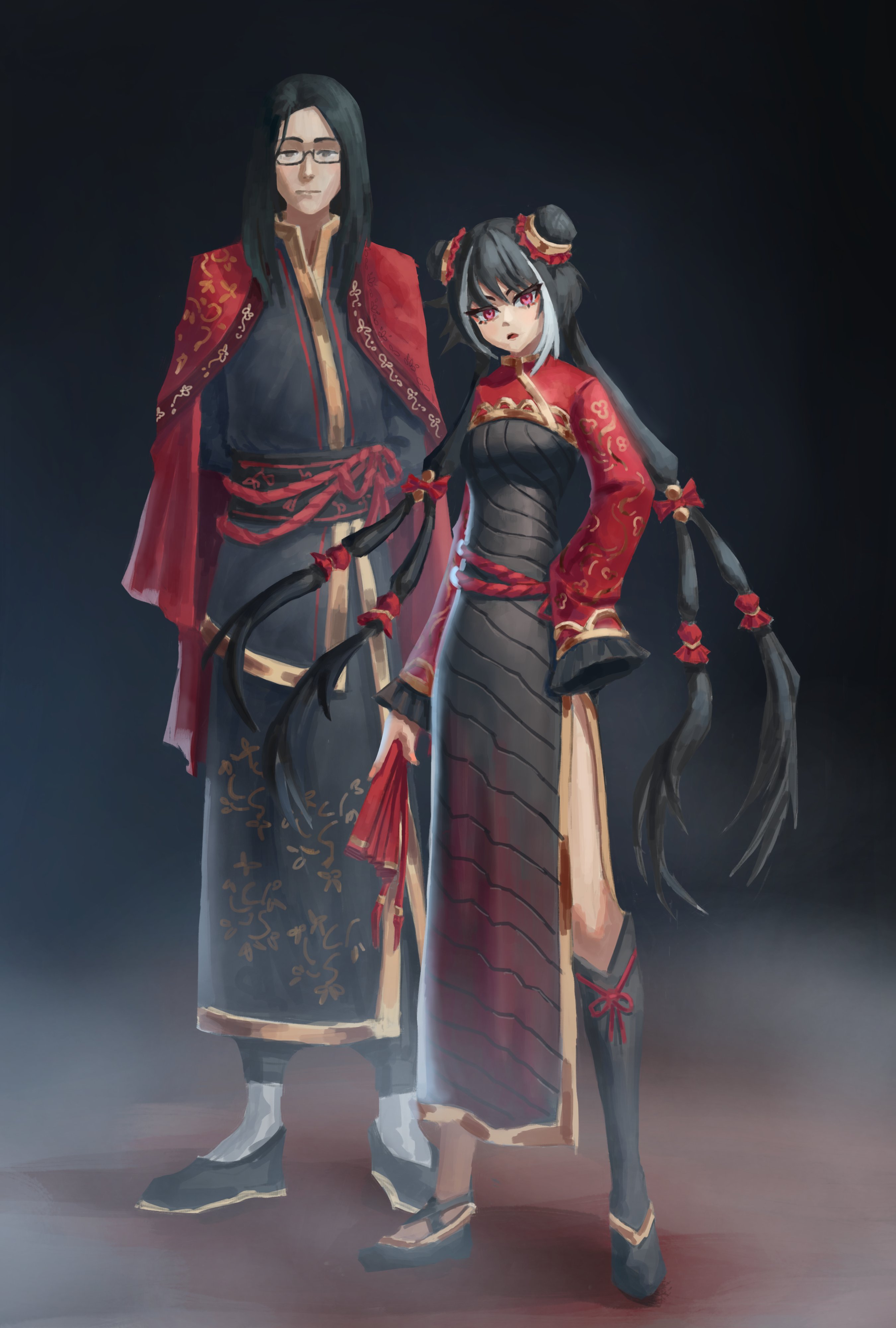 Safebooru - 1boy 1girl absurdres aisleen art arms behind back black eyes black footwear black ...