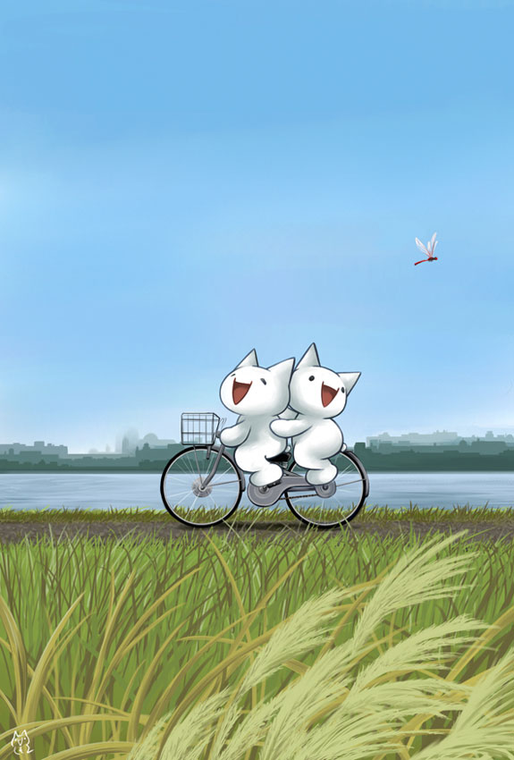 Safebooru - 2ch aa aa art bicycle dragonfly grass ground vehicle insect monar no humans peaceful ...