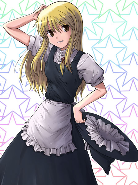 Safebooru - 1girl apron bangs black dress black hat blonde hair bow braid buttons dress eyebrows ...