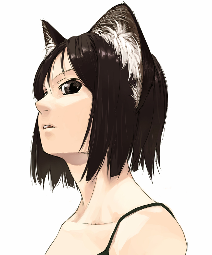 Safebooru - 1girl 3 animal ears bare shoulders black eyes black hair cat ears number open mouth ...