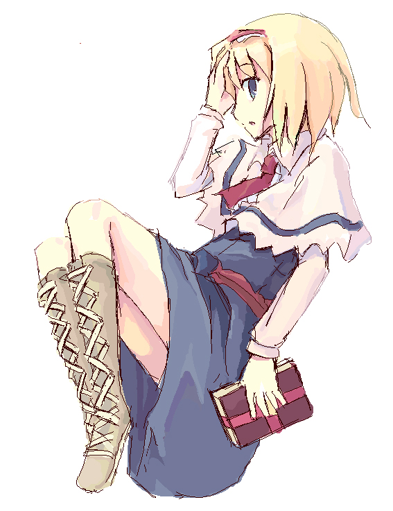 Safebooru - 1girl alice margatroid blonde hair blue eyes book boots dress female full body ...