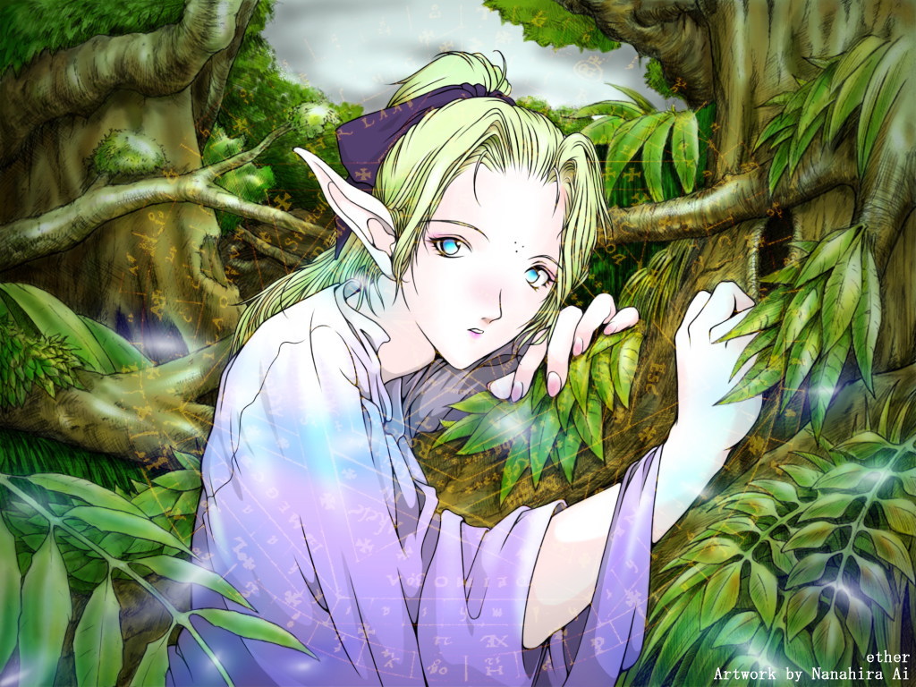 Safebooru - 1girl blonde hair blue eyes elf fay-mecta ethona forest ...