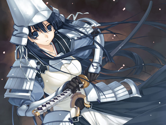 Safebooru - 1girl armor armored dress black hair blue eyes dutch angle gloves hairband helmet ...