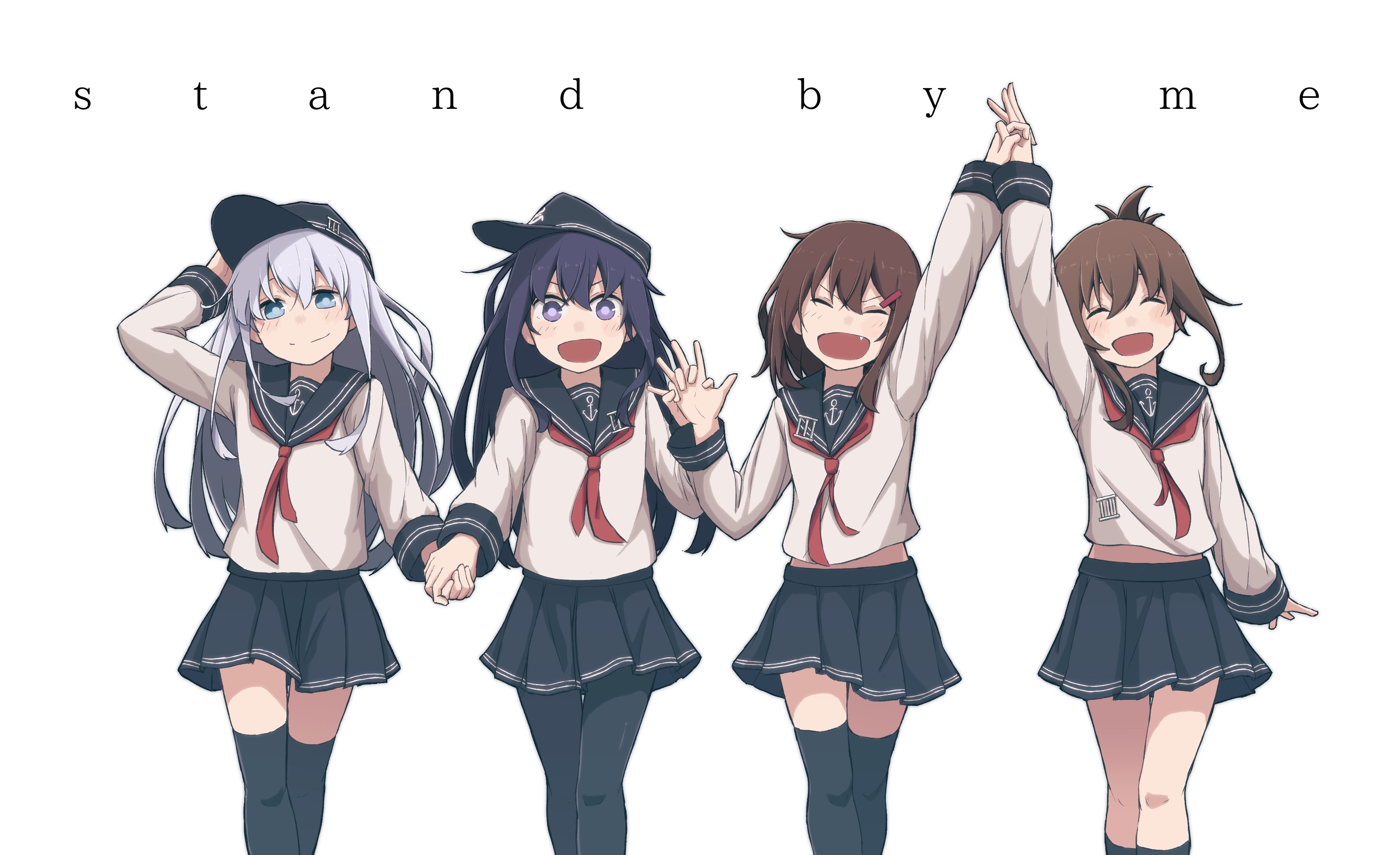 Safebooru - 4girls ^ ^ absurdres akatsuki (kantai collection) anchor symbol arm up bangs black ...