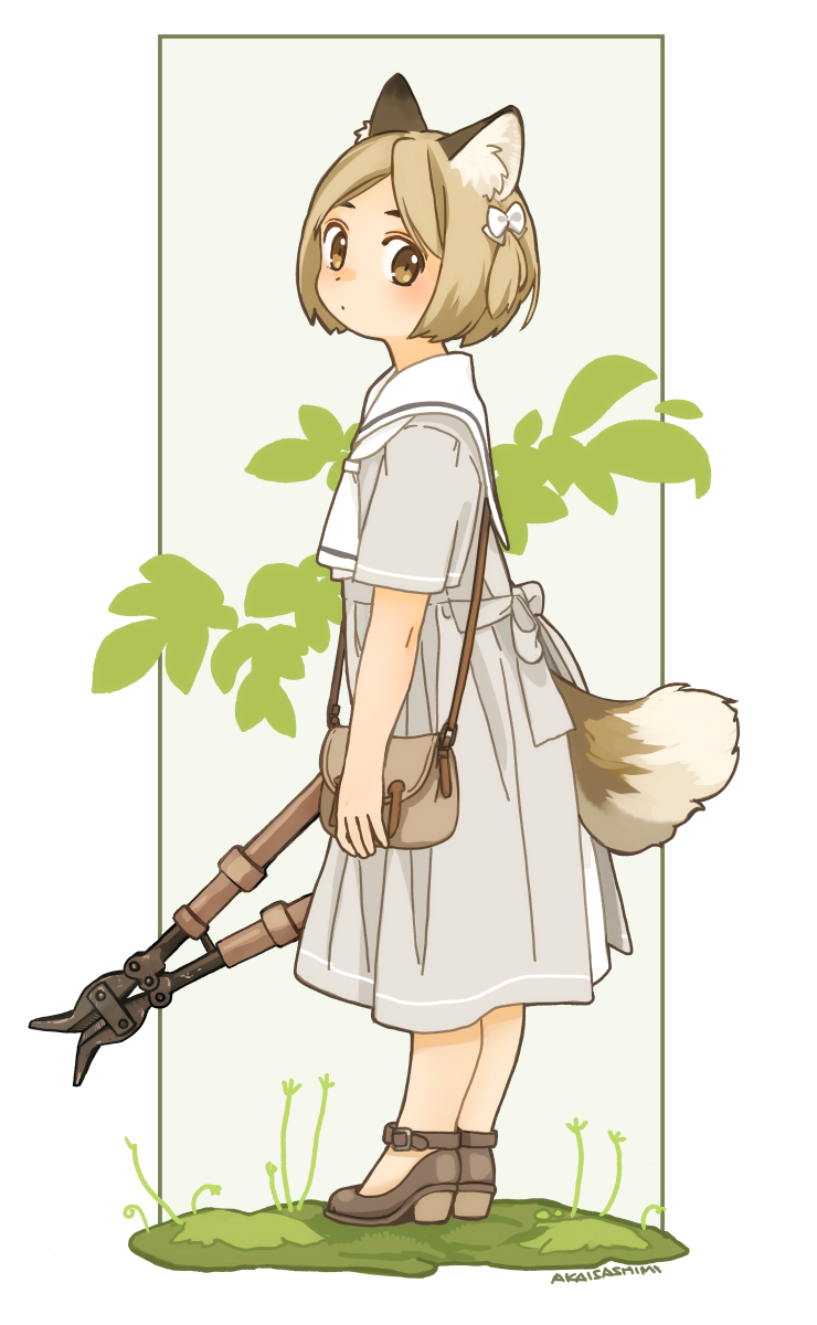 Safebooru - 1girl akai sashimi animal ears brown eyes brown hair dress highres looking at viewer ...