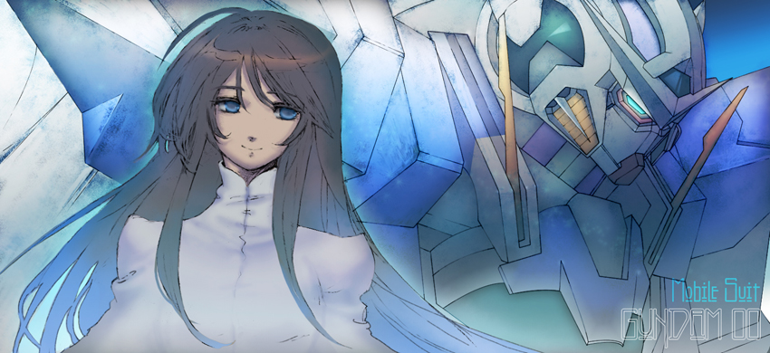 Safebooru - 1girl artist request blue eyes brown hair dress exia exia ...