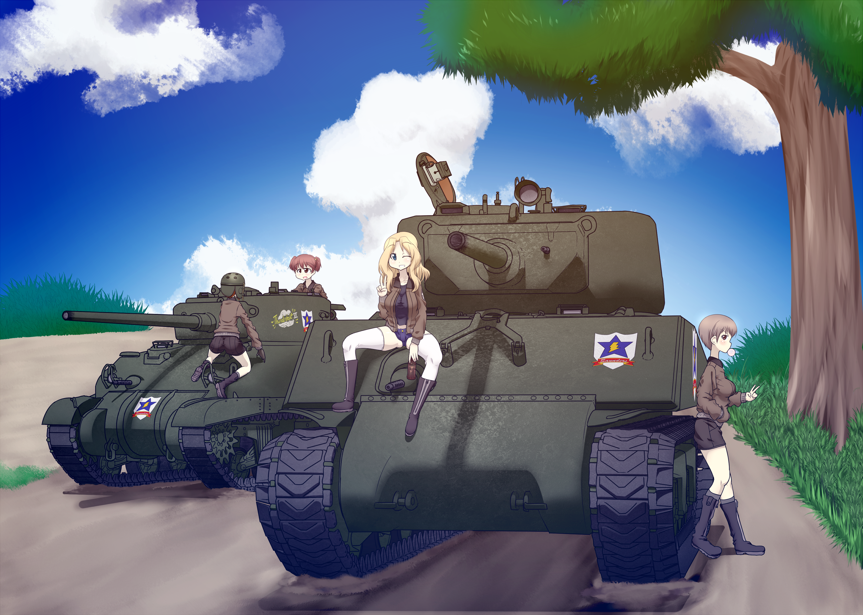 Safebooru - alisa (girls und panzer) ass blonde hair blush bomber jacket boots breasts brown ...