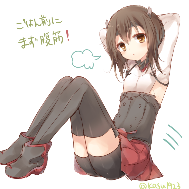 Safebooru - 1girl arms behind head bike shorts black legwear brown eyes brown hair exercise flat ...