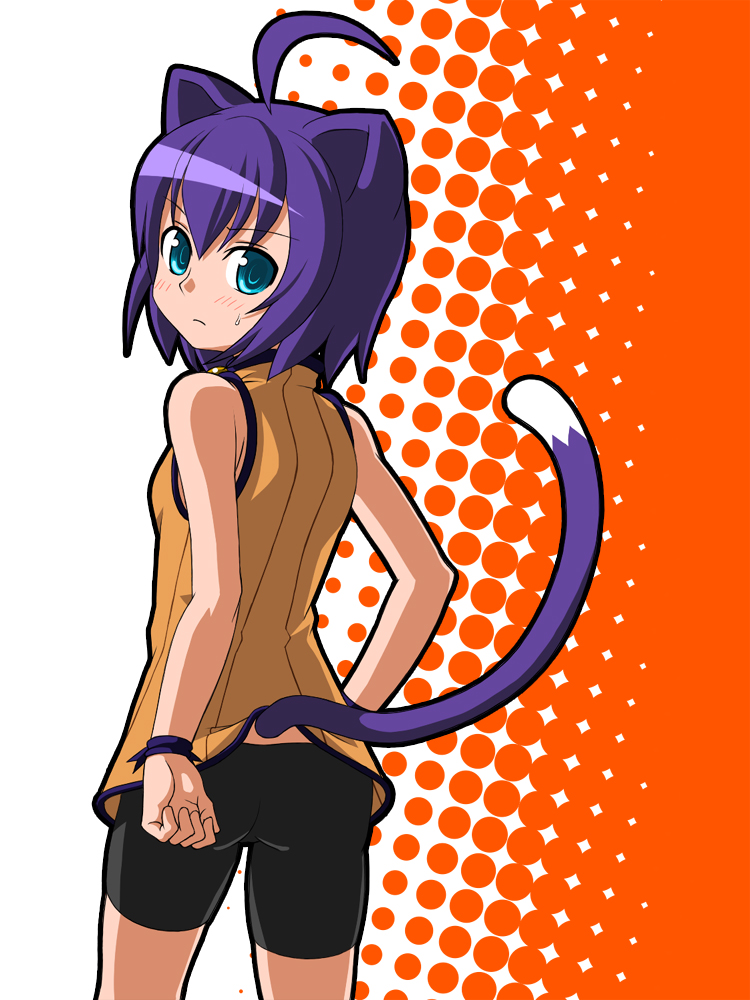 Safebooru - animal ears ass bare shoulders bike shorts blue eyes blush cat ears cat tail ...