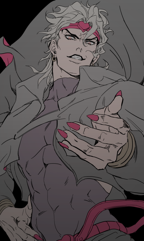 Safebooru - 1boy abs cape dio brando earrings fangs fingernails grey ...