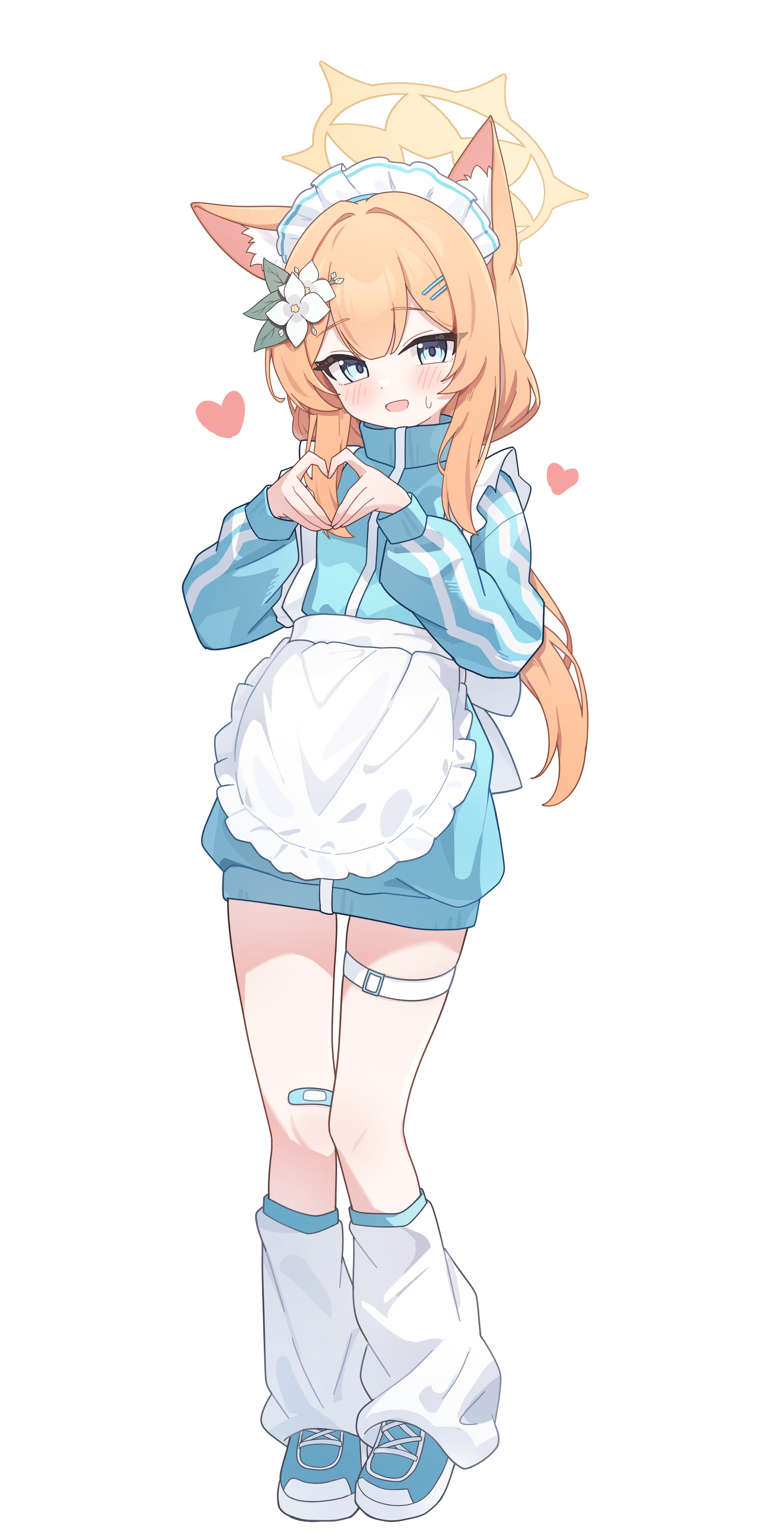 Safebooru - 1girl absurdres alternate costume animal ears apron baggy socks bandaid bandaid on ...