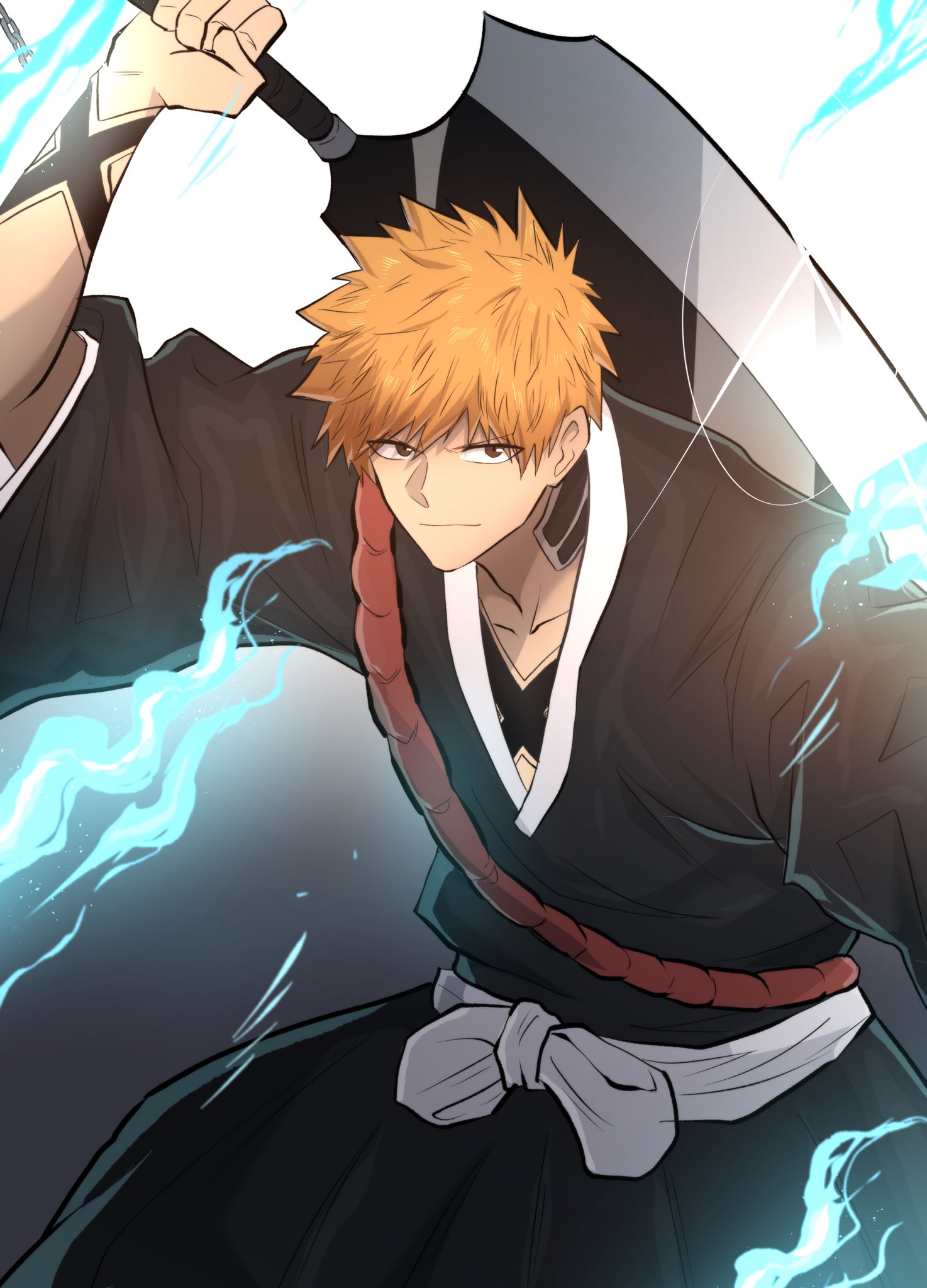 Safebooru - >:) 1boy arm up aura black hakama black kimono bleach brown ...