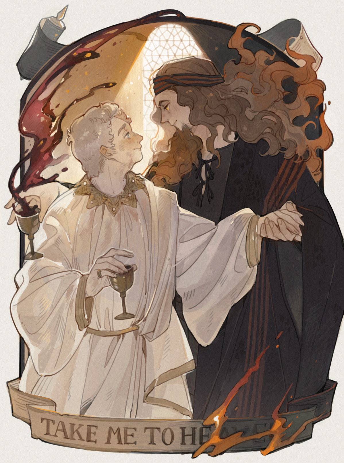 Safebooru - 2boys angel aziraphale (good omens) black robe blue eyes ...