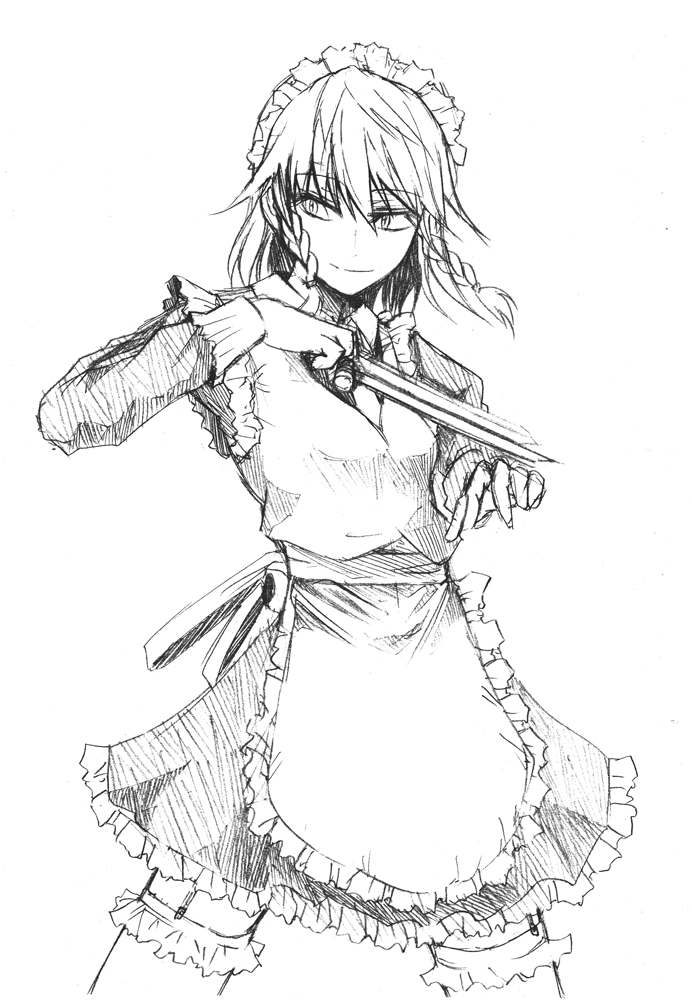 Safebooru - izayoi sakuya knife maid monochrome shironeko sketch touhou ...