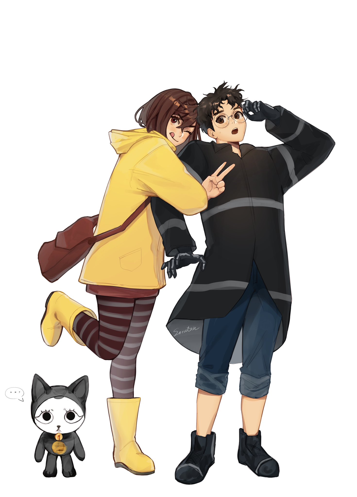 Safebooru - 1boy 1girl :q adjusting eyewear alternate costume arm hug ...