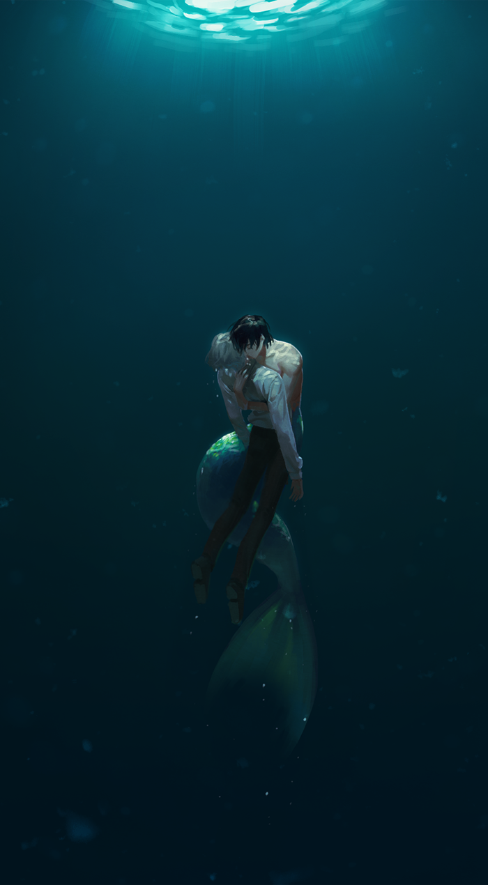 Safebooru - 2boys black hair highres hug merman monster boy multiple ...