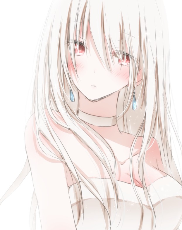 Safebooru - 1girl albino bare shoulders breasts choker cleavage dress hiro (hirohiro31) long ...