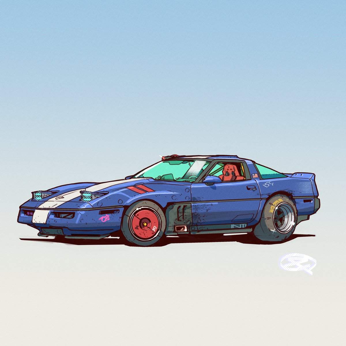 Safebooru - american flag blue car car chevrolet chevrolet corvette ...