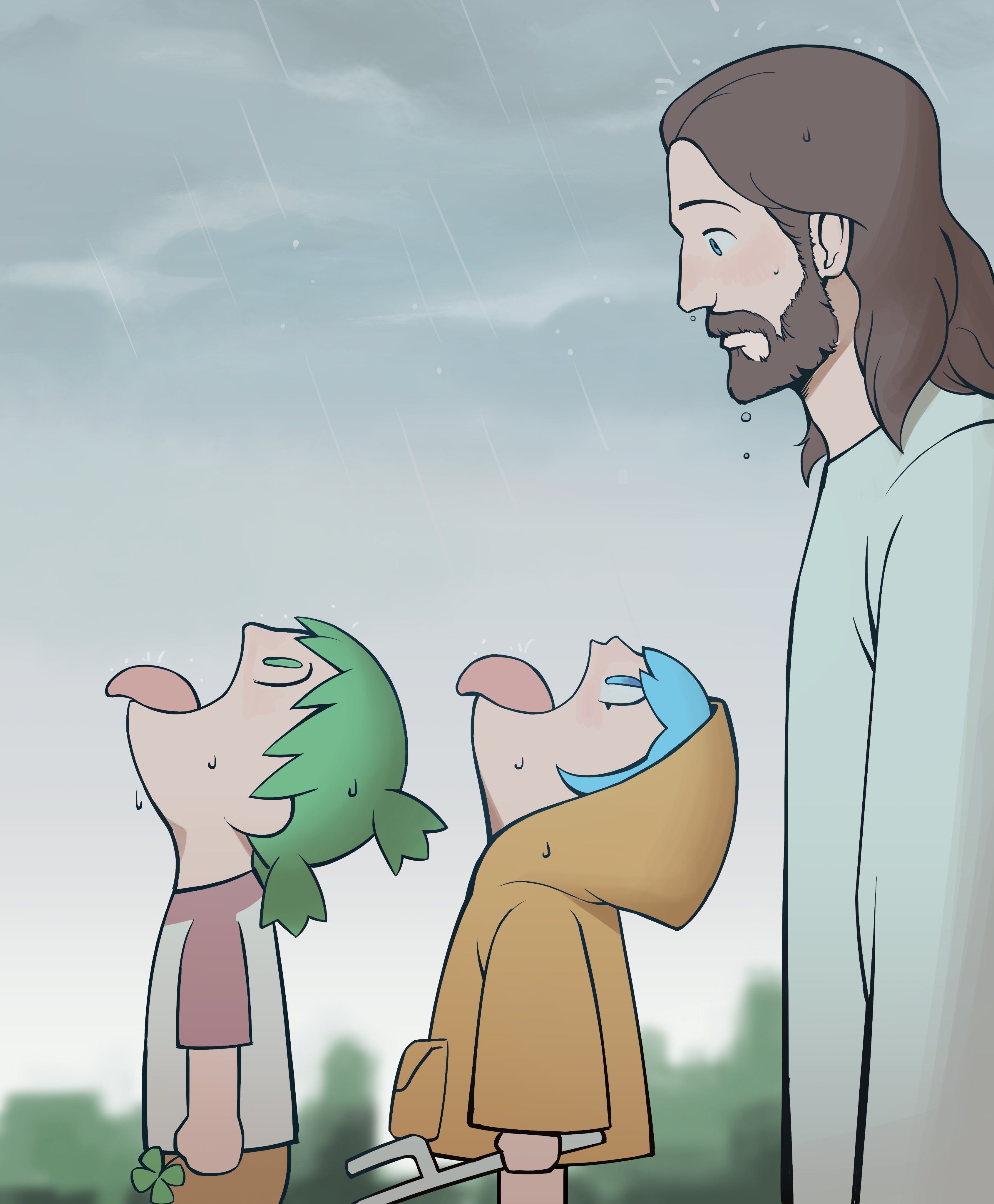 Safebooru - 1boy 2girls absurdres beard blue eyes blue hair boonie baby ...