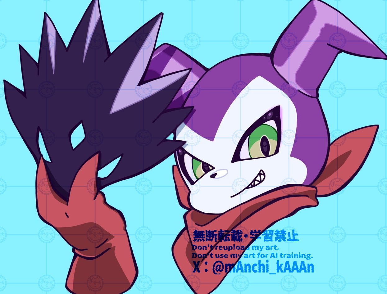 Safebooru - 1boy bandana bandana around neck close-up demon boy digimon ...