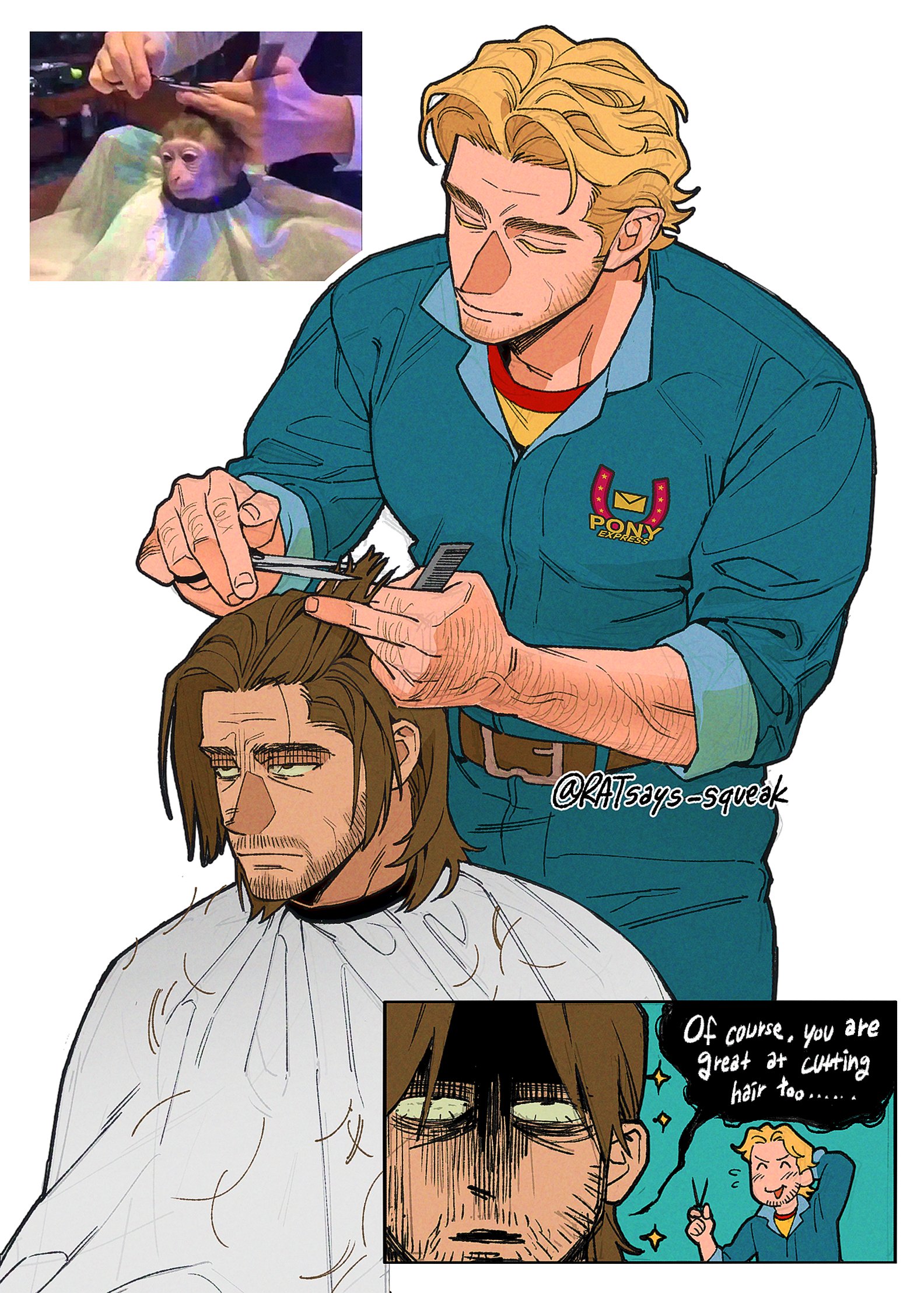 Safebooru - 2boys arm hair belt blonde hair blue jumpsuit brown belt ...