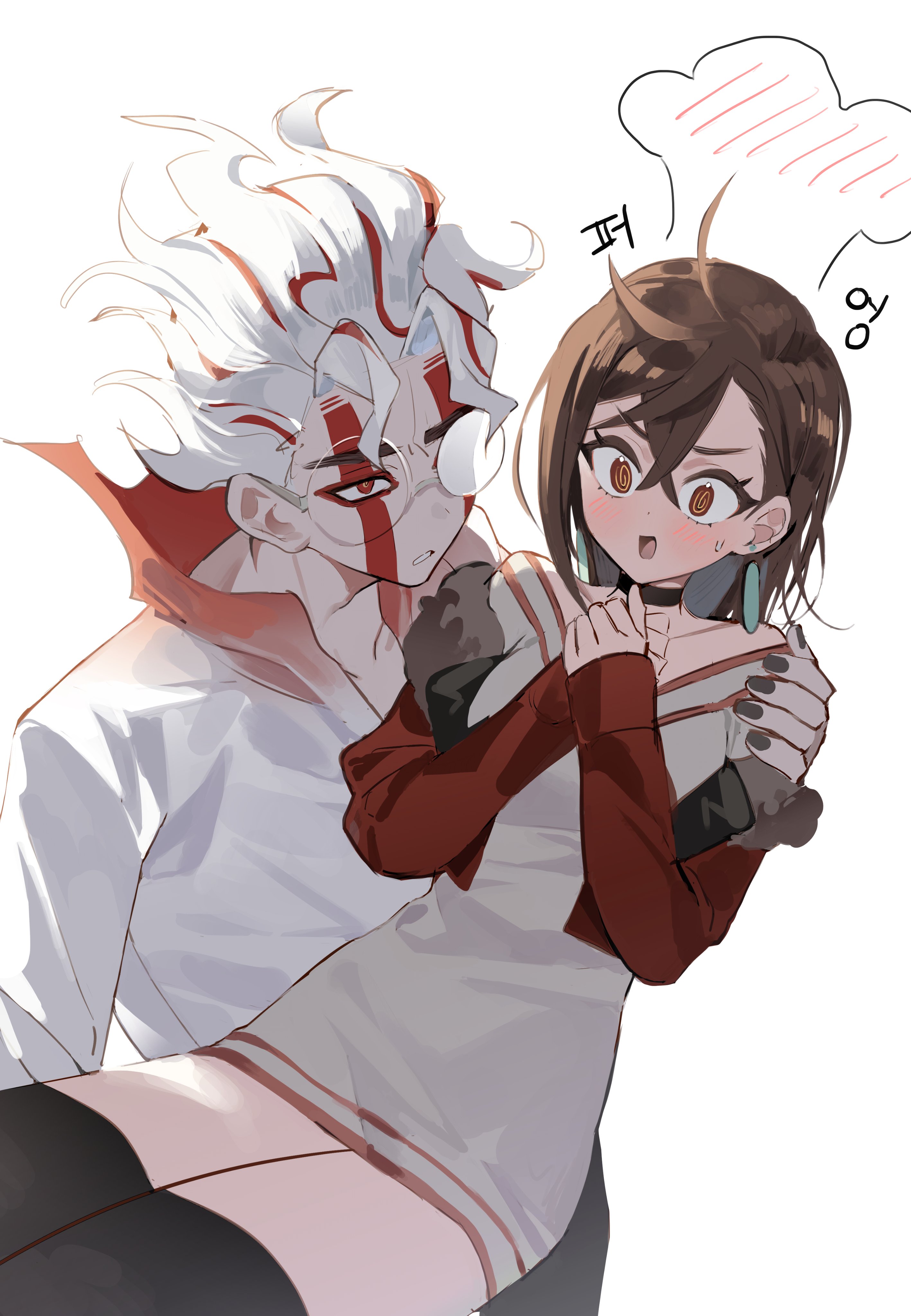 Safebooru - 1boy 1girl @ @ absurdres alternate form ayase momo black choker black nails black ...