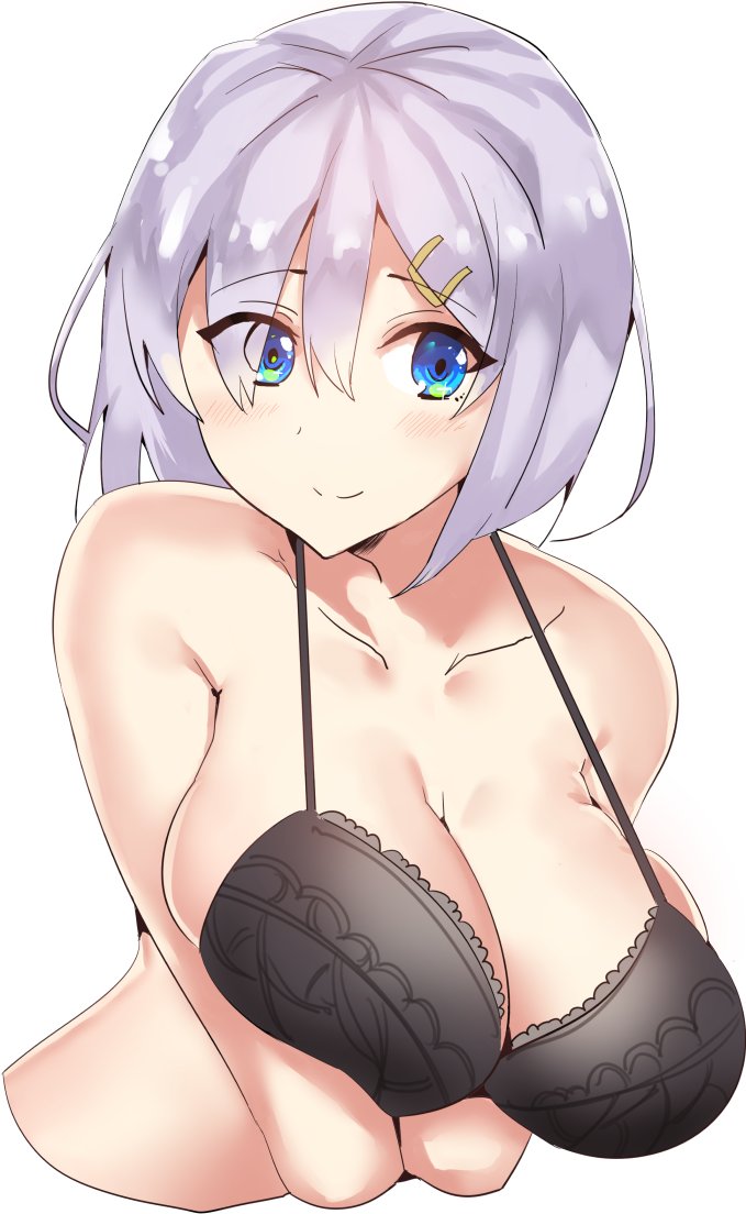 Safebooru - 1girl bare shoulders black bra blue eyes blush bra breast press breasts cleavage ...